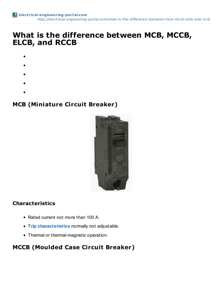 What Is The Difference Between MCB MCCB ELCB and RCCB PDF | PDF | Fuse ...