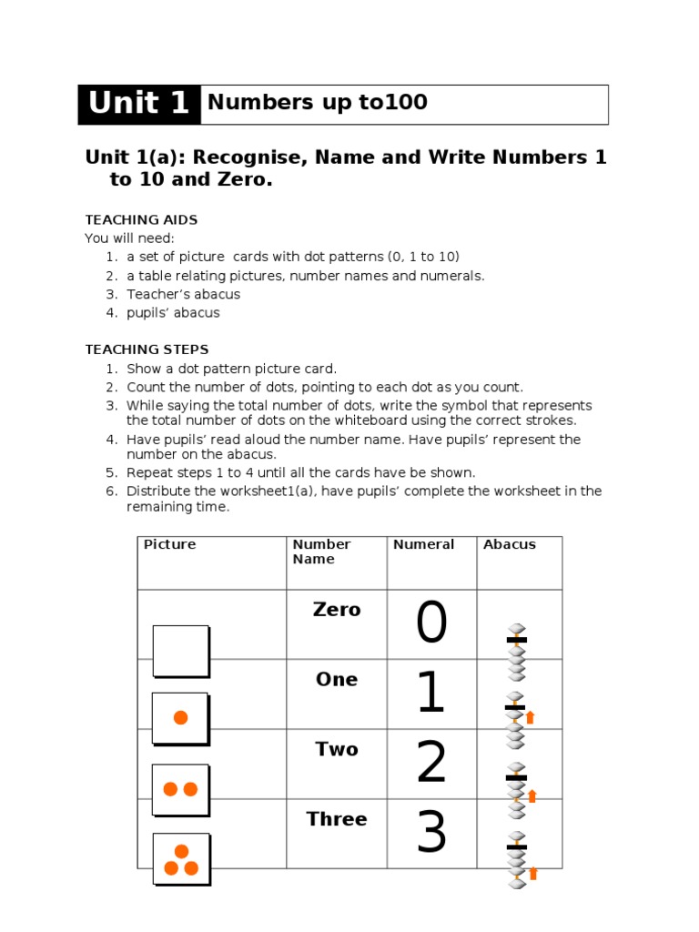 Unit 1: Numbers Up To100 | PDF | Teaching Methods & Materials