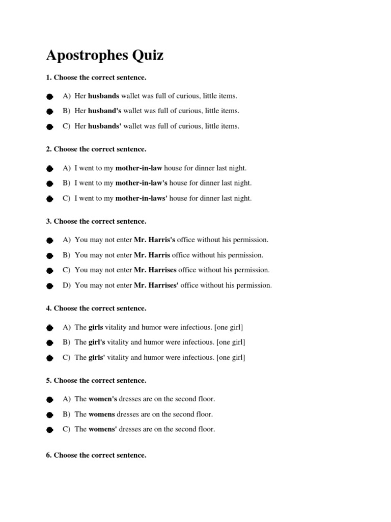 Apostrophes Quiz | Linguistic Morphology | Syntactic Relationships