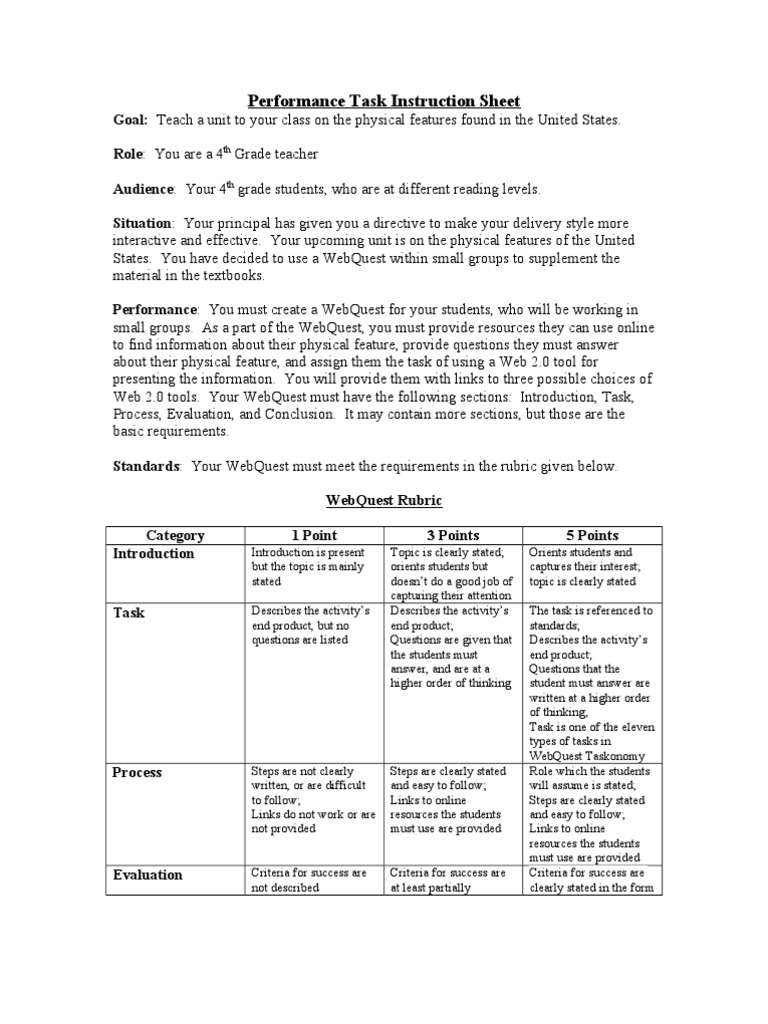 Performance Task Instruction Sheet | PDF | Psychological Concepts ...
