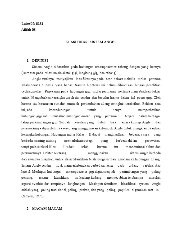 Klasifikasi Maloklusi Angle dalam Ortodonti | PDF