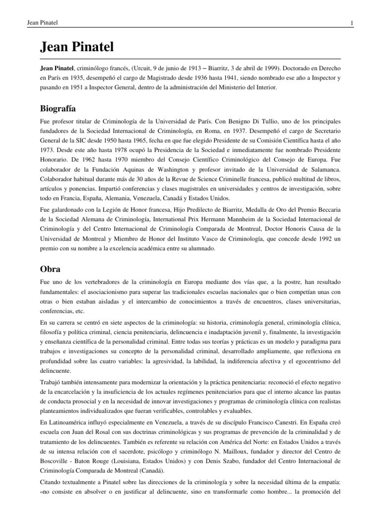 Jean Pinatel | PDF | Criminología | Francia