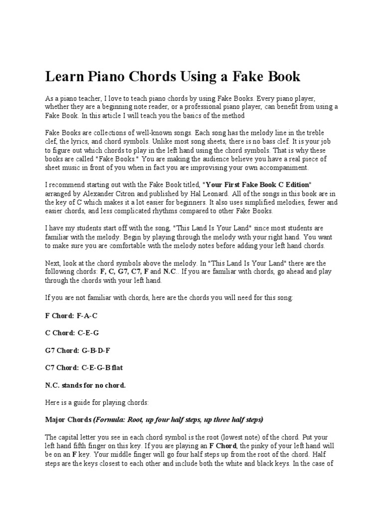 Learn Piano Chords Using A Fake Book | PDF | Chord (Music) | Harmony