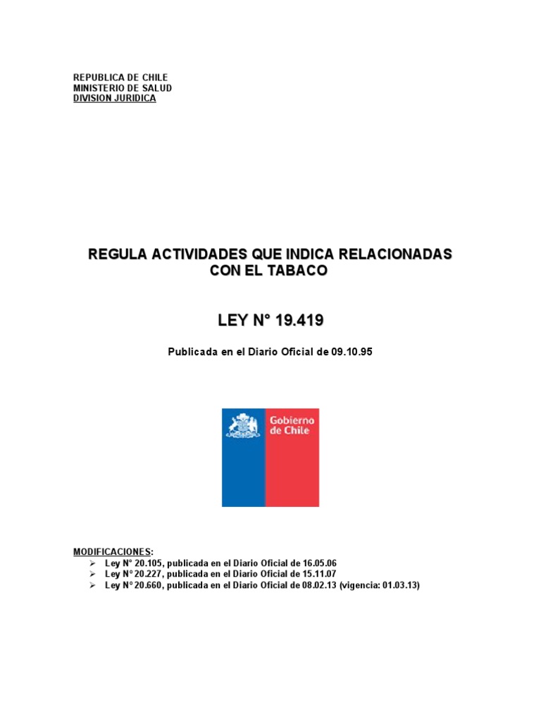 Ley 19419 | PDF | Tabaco | Cigarrillo