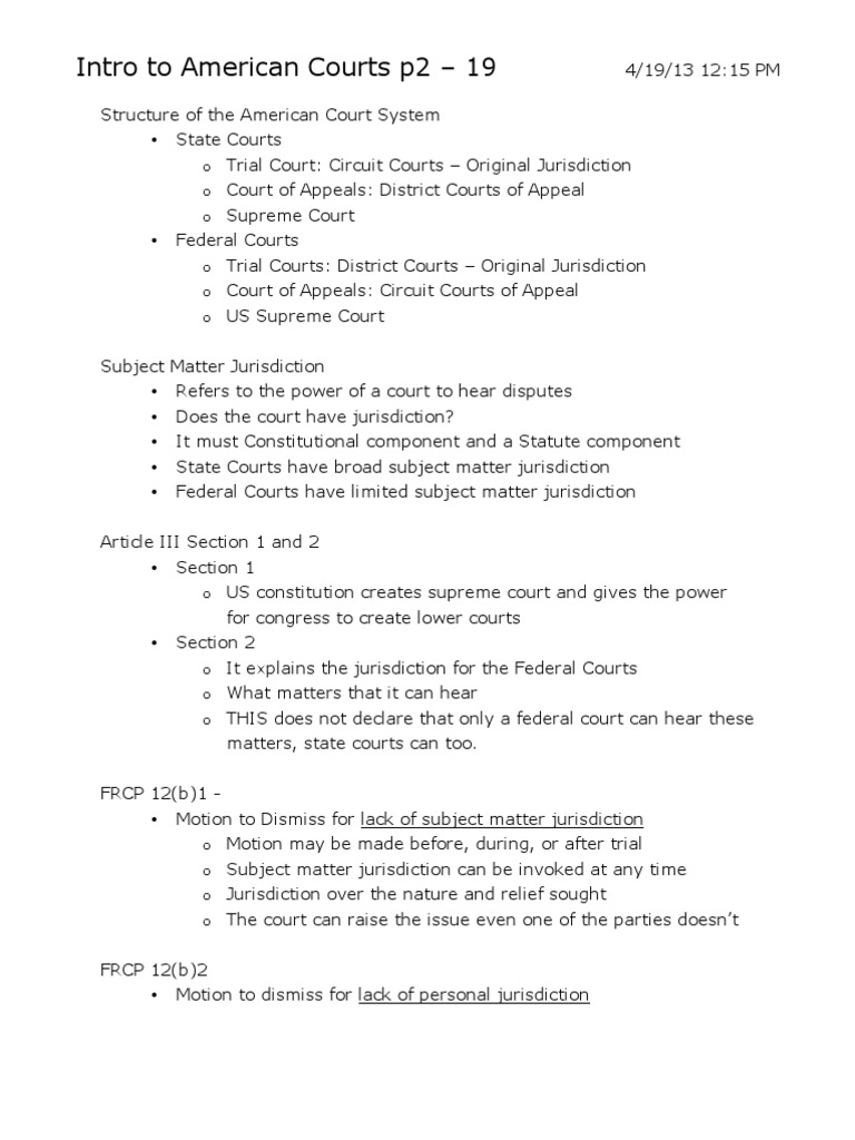 American Court Structure and Jurisdiction Overview | PDF | Diversity ...