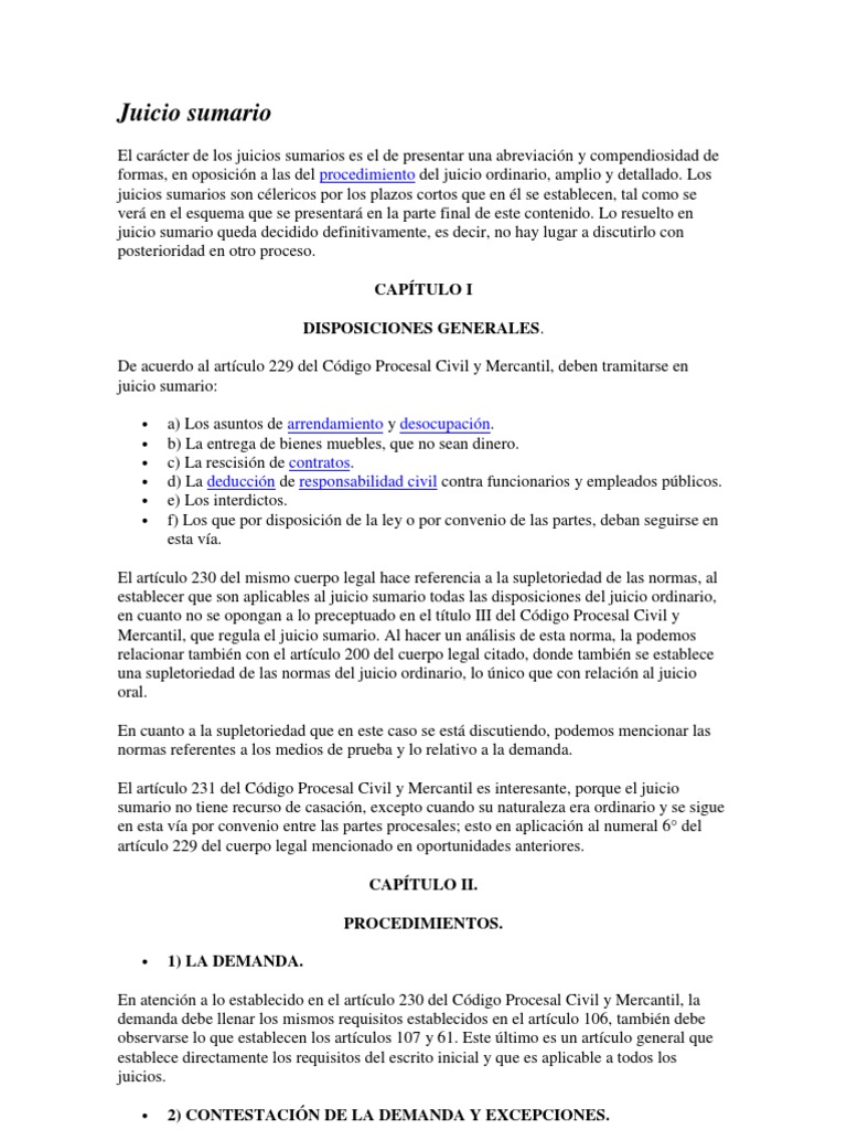 Juicio Sumario | PDF | Ley procesal | Posesión (Ley)