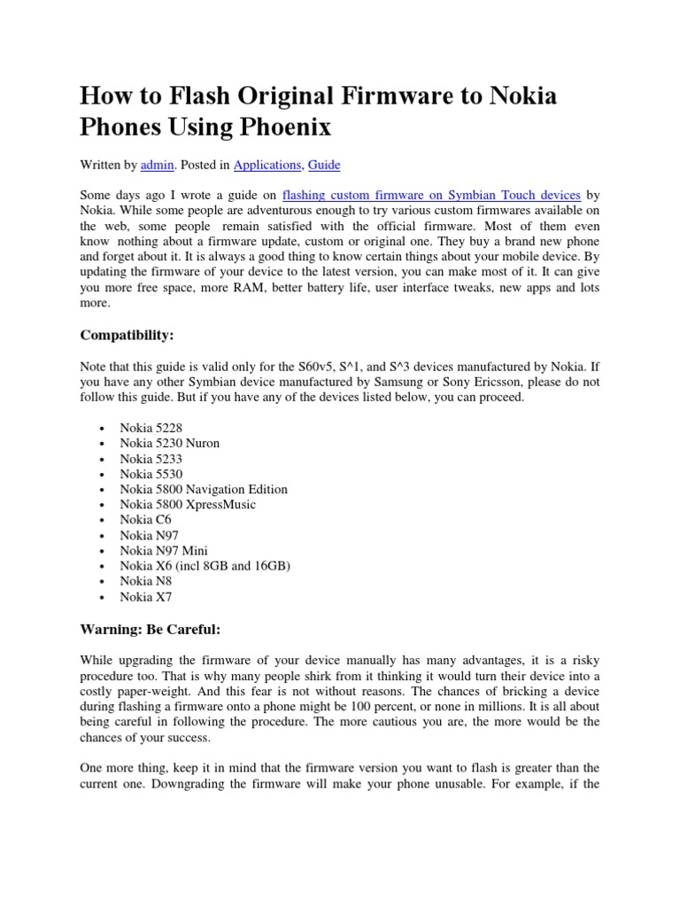 How To Flash Original Firmware To Nokia Phones Using Phoenix | PDF ...