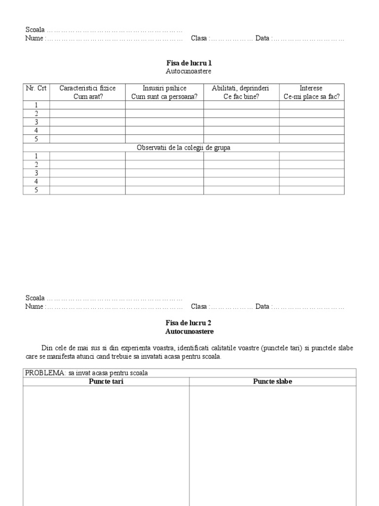 Fise Autocunoastere | PDF