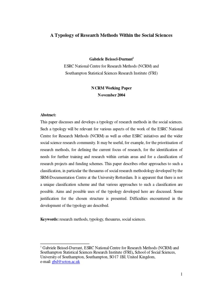 A Typology of Research Methods Within The Social Sciences | PDF ...