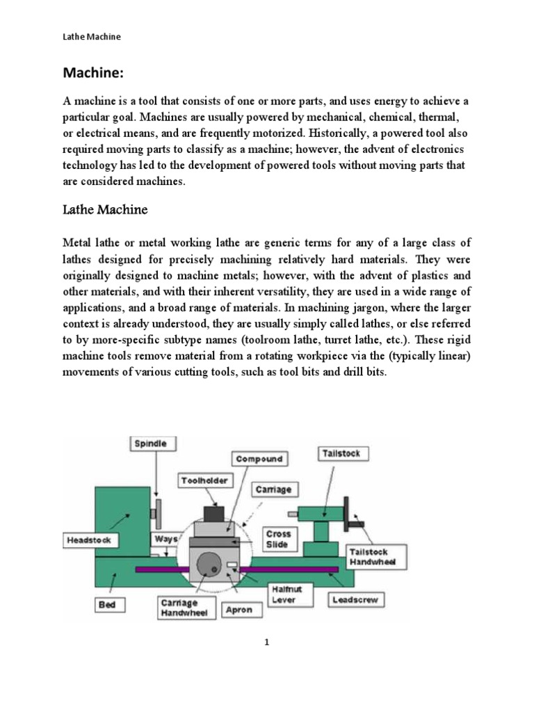 Lathe Machine and Its Components | PDF | Machines | Mechanical Engineering