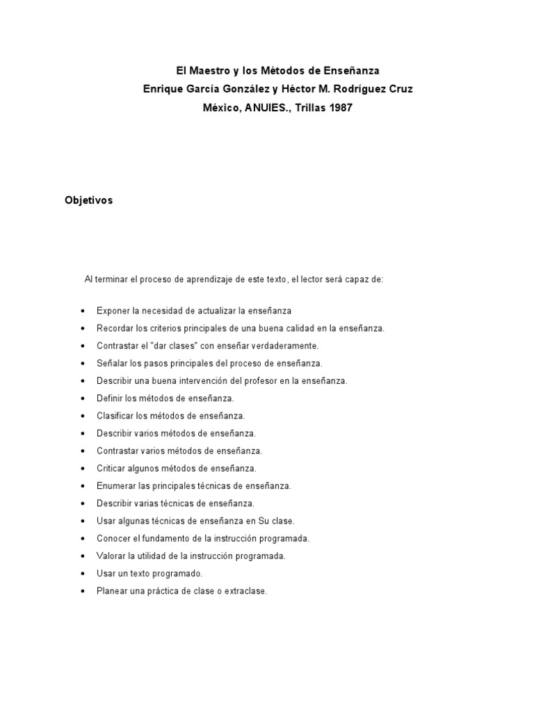 El Maestro Y Los Metodos De Ensenanza Pdf Seminario Método Científico