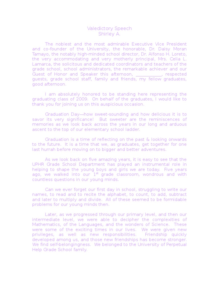 Valedictory Speech Shirley A | PDF | Teachers