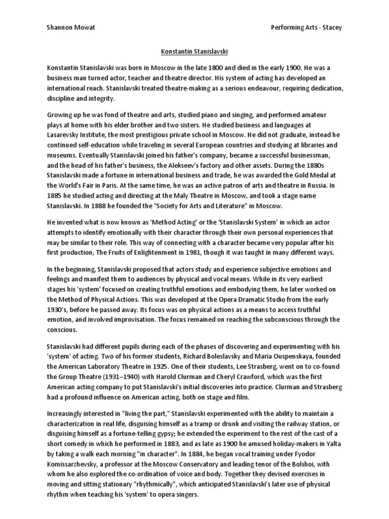 Stanislavski's Method Acting Legacy | PDF | Performing Arts | Theatre