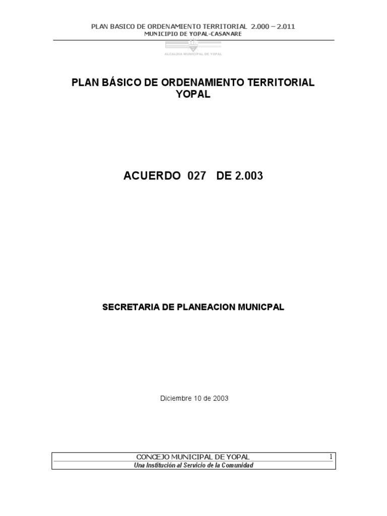 PBOT Yopal 2000-2011: Revisión y Ajuste | PDF | Sustentabilidad | Agua ...