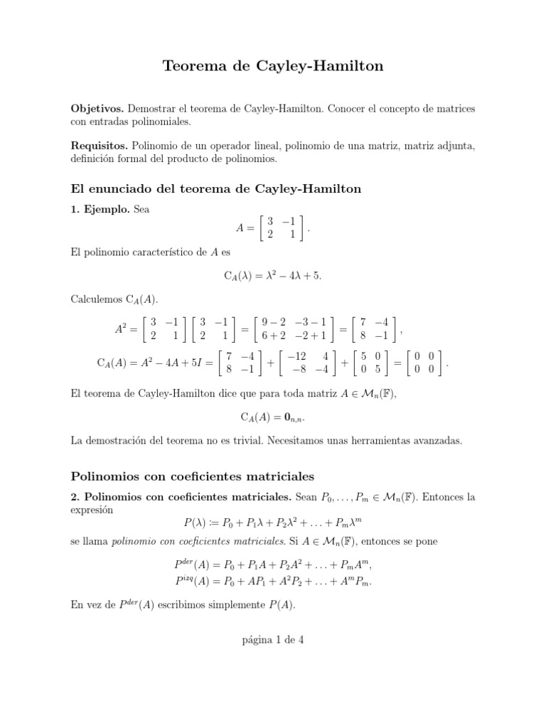 Teorema de Cayley-Hamilton: Demostración | PDF | Matriz (Matemáticas ...