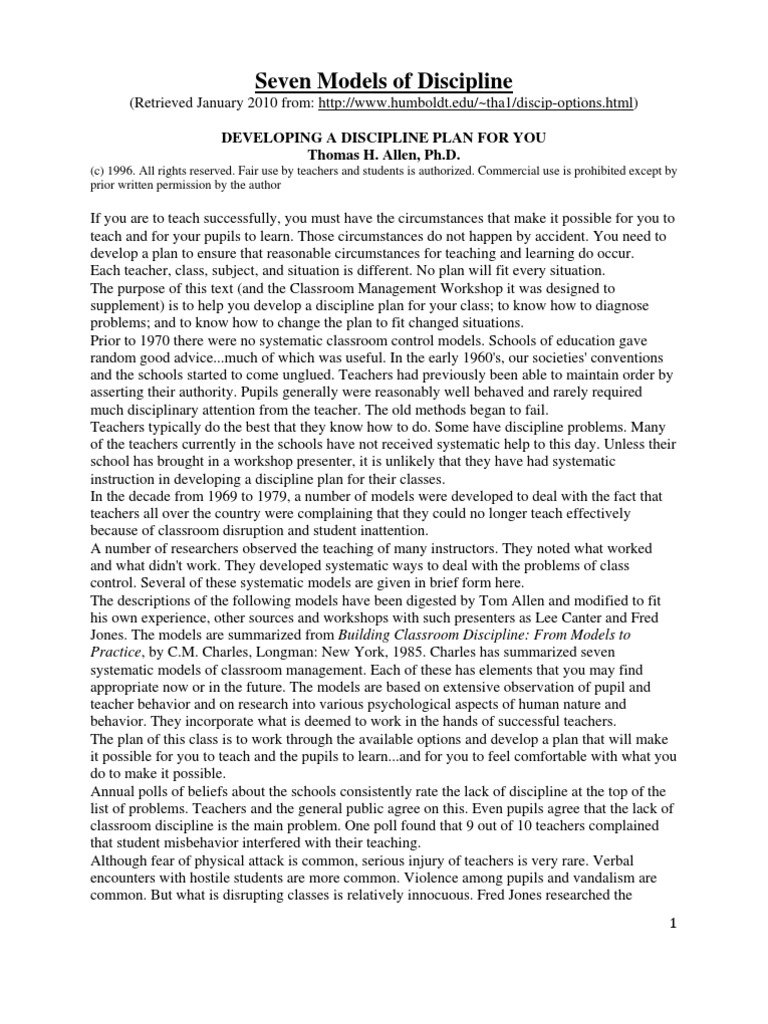 A9 - Seven Models of Discipline | PDF