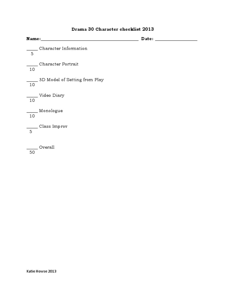 Drama 30 Character Checklist 2013 | PDF