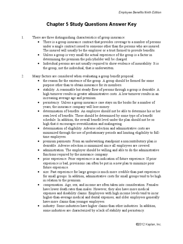 Chapter 5 Study Questions Answer Key | PDF | Insurance | Life Insurance
