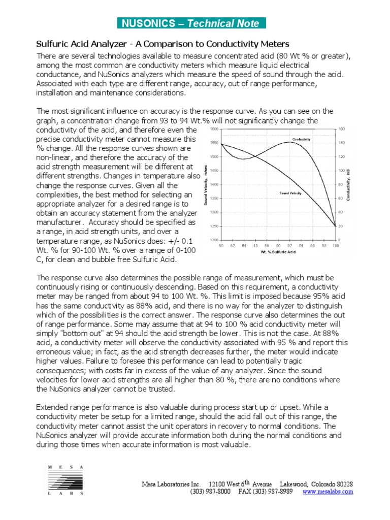 Sulfuric Acid Analyzers Comparison | PDF | Electrical Resistivity And ...