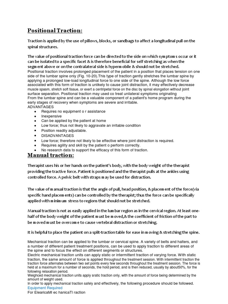 Positional Traction | PDF | Vertebral Column | Belt (Mechanical)