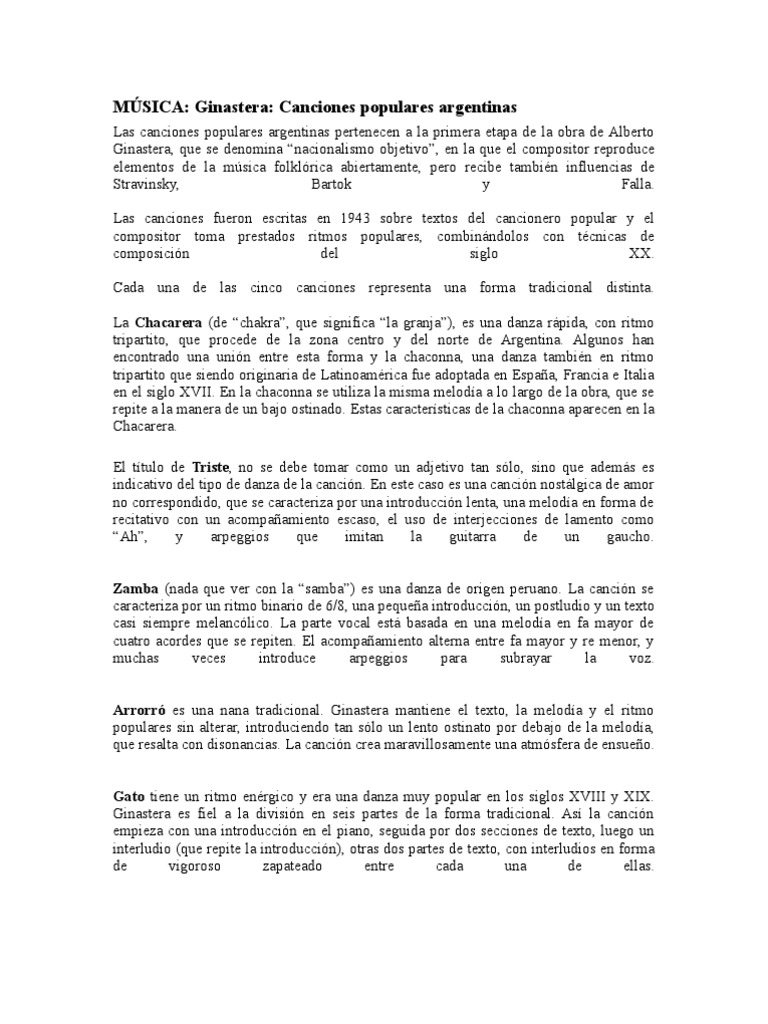 Ginastera: Canciones Populares Argentinas | PDF | Ritmo | Canciones