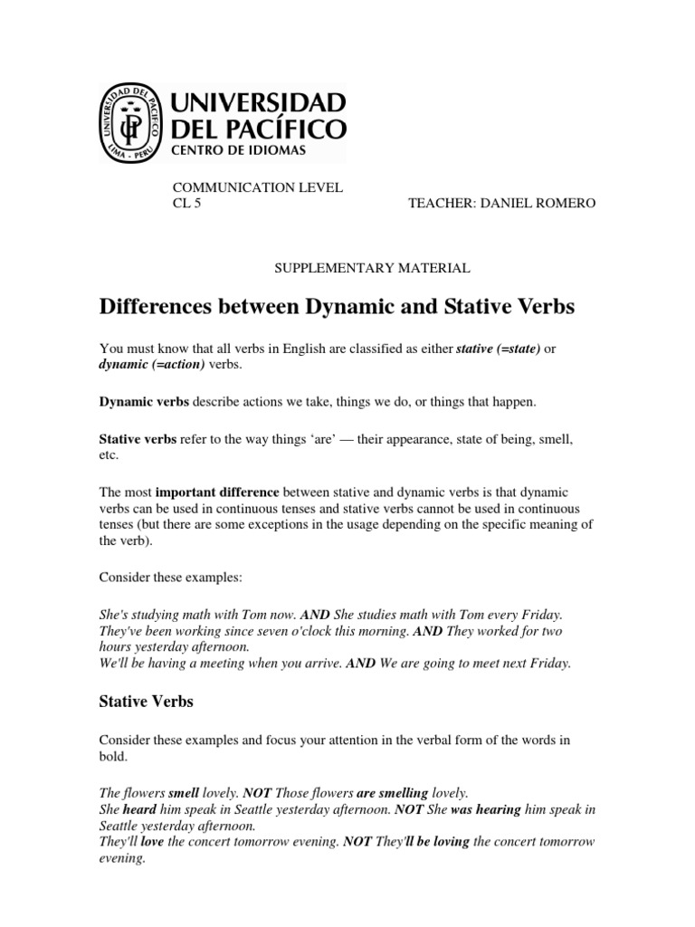 CL 5 - Stative Vs Dynamic Verbs | PDF | Verb | Grammatical Tense