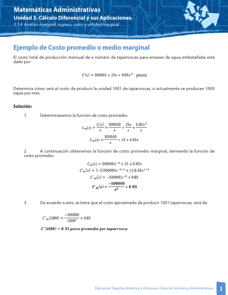 Ejemplo de Costo Promedio o Medio Marginal