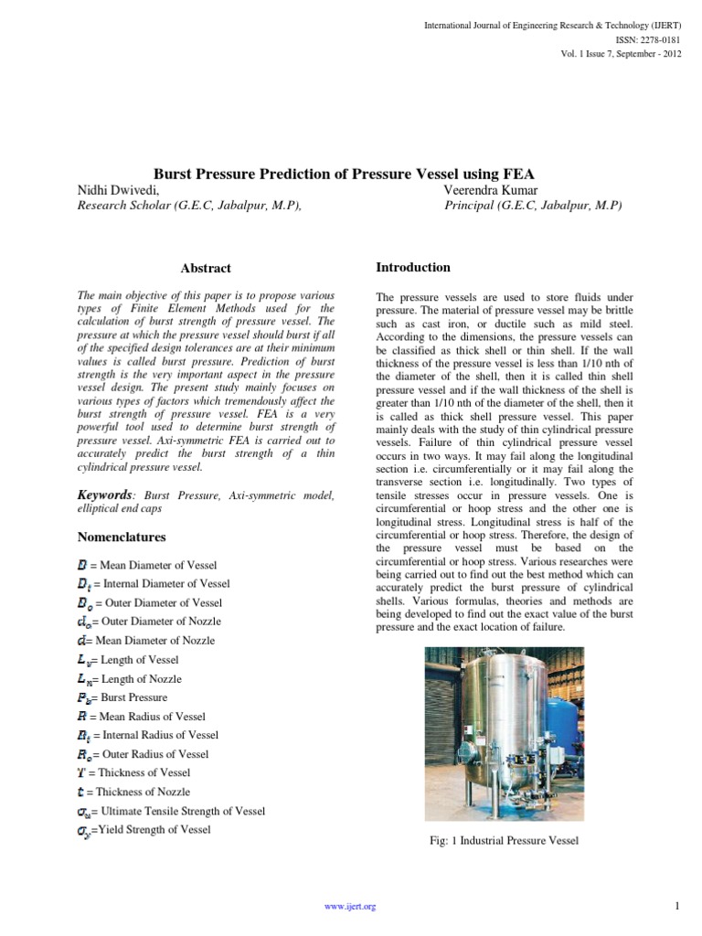 Burst Pressure Prediction of Pressure Vessel Using FEA | PDF | Finite Element Method | Strength ...