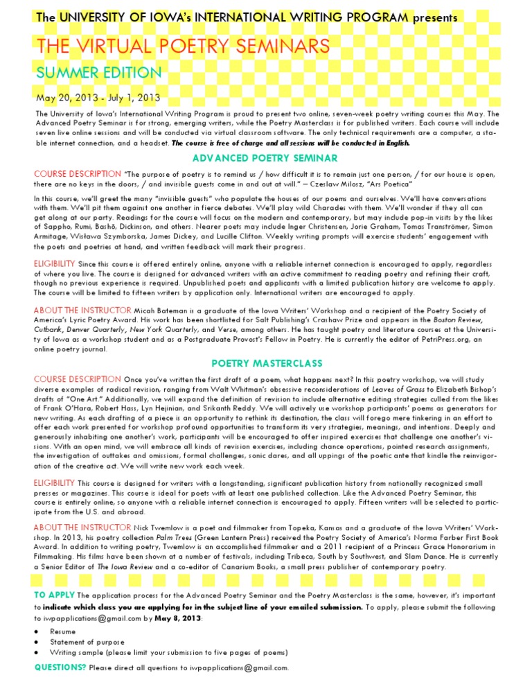 The Virtual Poetry Seminars: Summer Edition | PDF | Leaves Of Grass ...