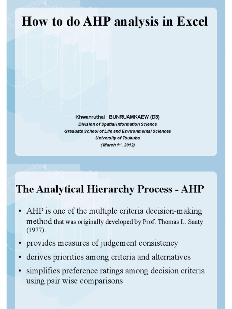 How To Do AHP Analysis in Excel | PDF | Analysis | Teaching Mathematics