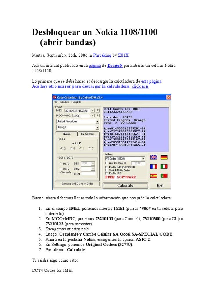 Desbloquear Un Nokia 1108 | PDF