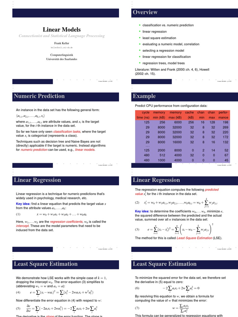Linear Models - Numeric Prediction | PDF | Regression Analysis | Mean Squared Error