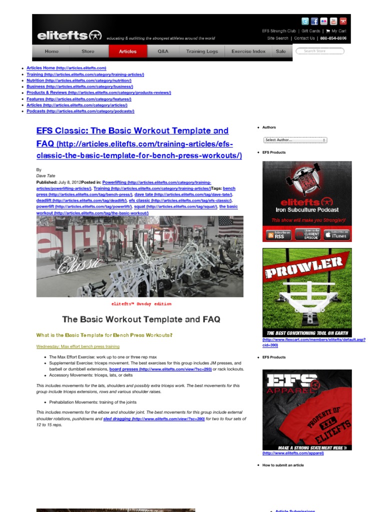 EFS Classic: The Basic Workout Template and FAQ | PDF | Physical ...