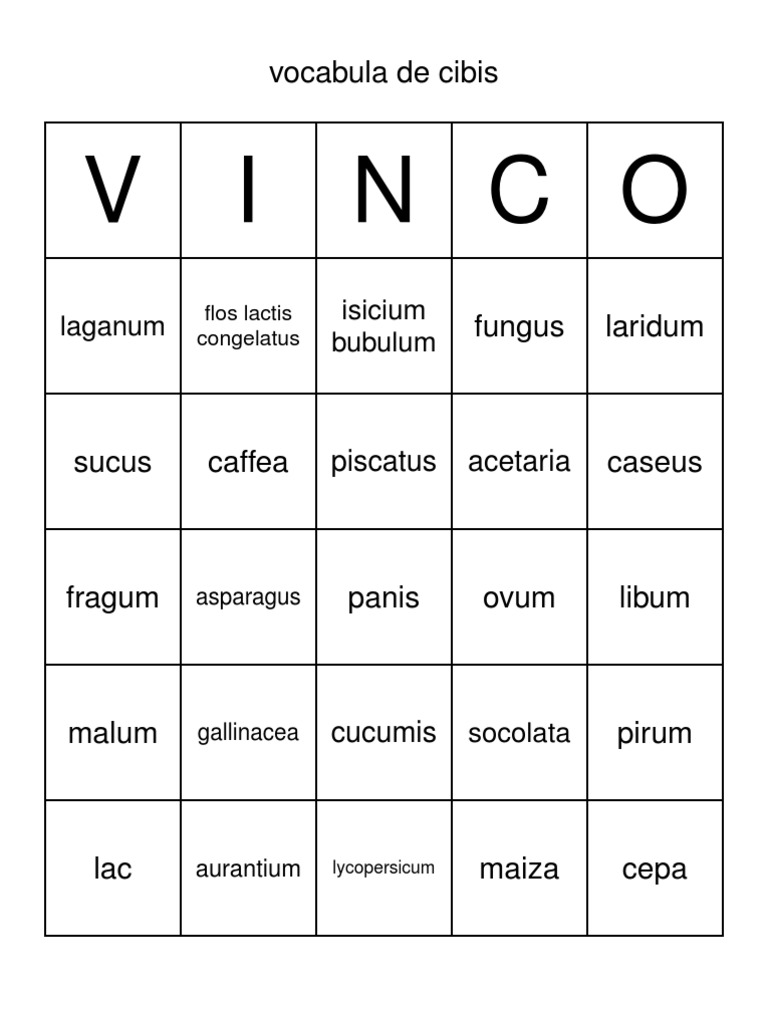 Latin Bingo: Simple Food Vocabulary | PDF | Language Arts & Discipline ...