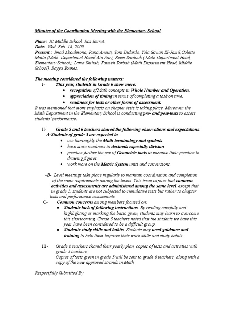 Elementary School Math Meeting Minutes | PDF | Psychotherapy | Change