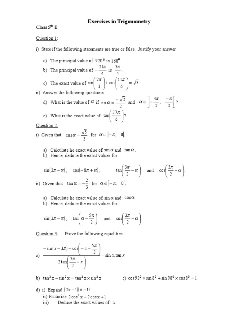 Exercises in Trigonometry | PDF | Sine | Triangle