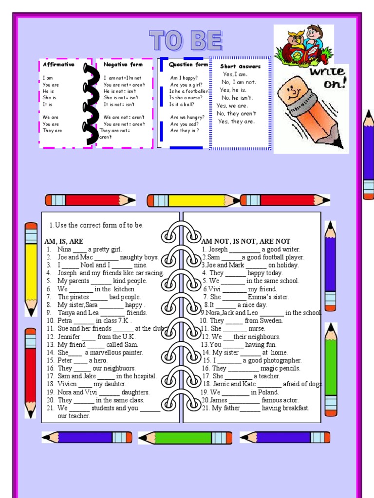 1.use The Correct Form of To Be.: Affirmative Negative Form Question ...