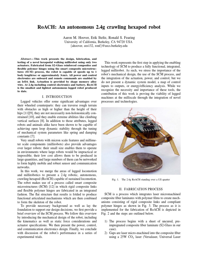 2.4g Autonomous Hexapod Robot RoACH | PDF | Power Supply | Kinematics