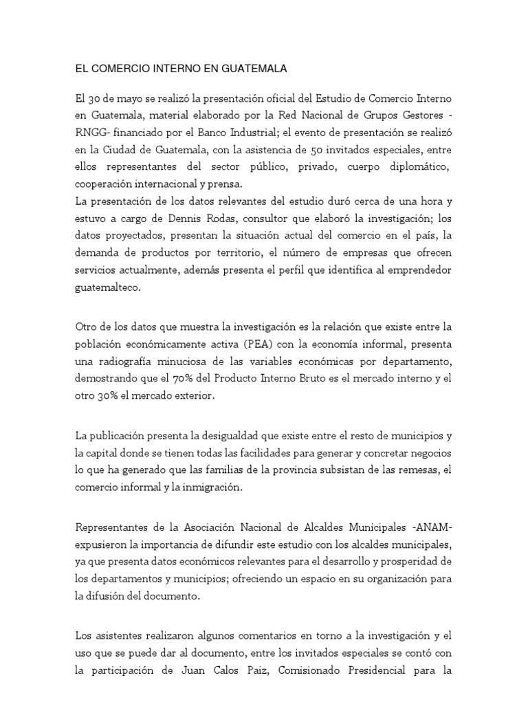 El Comercio Interno en Guatemala | PDF | Guatemala | Comercio
