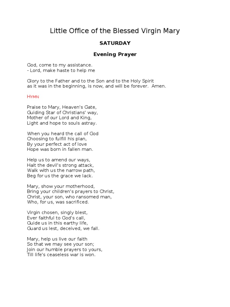 Little Office of The Blessed Virgin Mary-Sat-Evening Prayer | PDF ...
