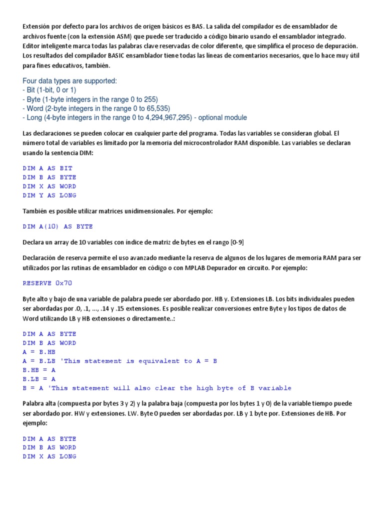 Manual PIC Basic Compiler Reference | Descargar gratis PDF | Lenguaje ensamblador | Poco