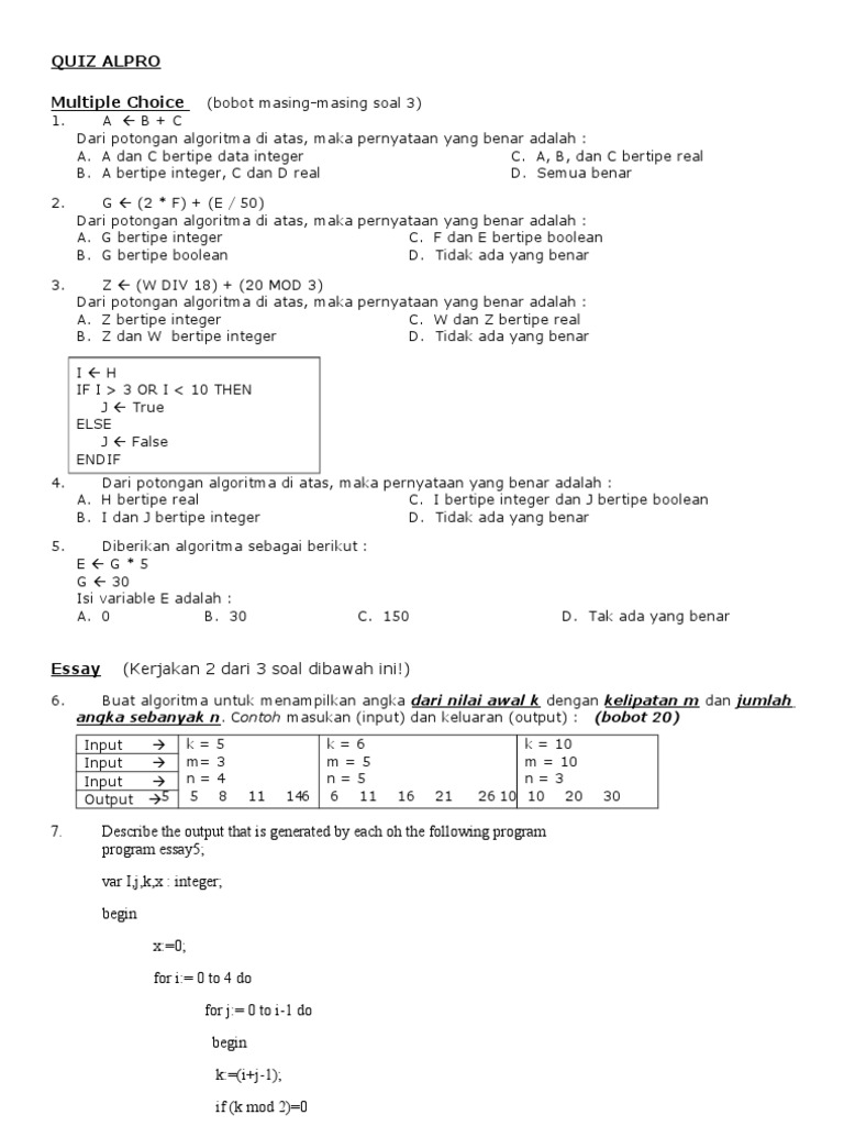Quiz Alpro Uts | PDF | Komputer