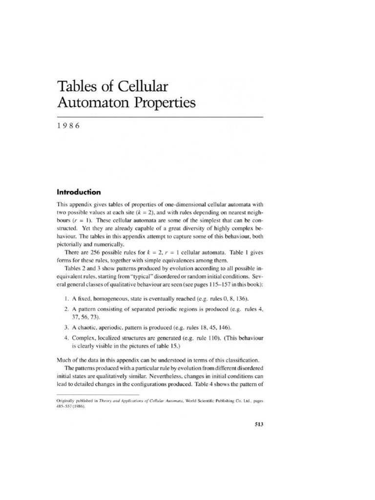 1986 Cellular Automaton Properties Stephen Wolfram Article | PDF | Automata Theory | Boolean Algebra