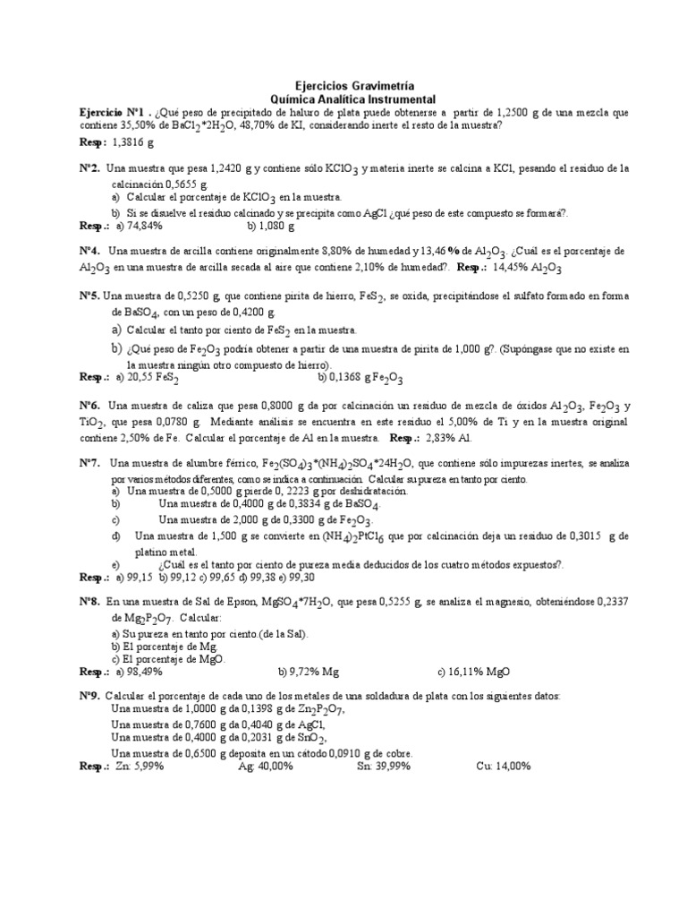 Ejercicios Gravimetría | PDF | Materiales de construcción | Metales de transición