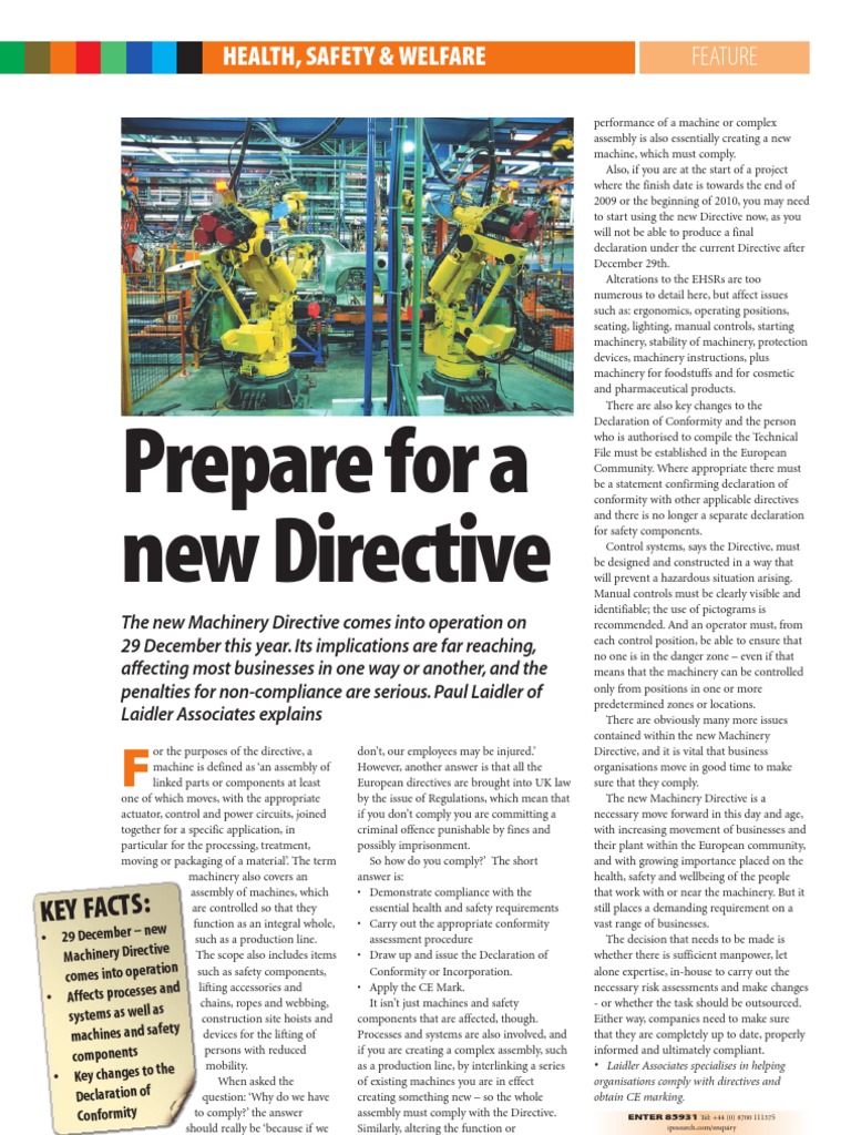 Prepare For A New Directive | PDF | Machine (Mechanical) | Regulatory ...