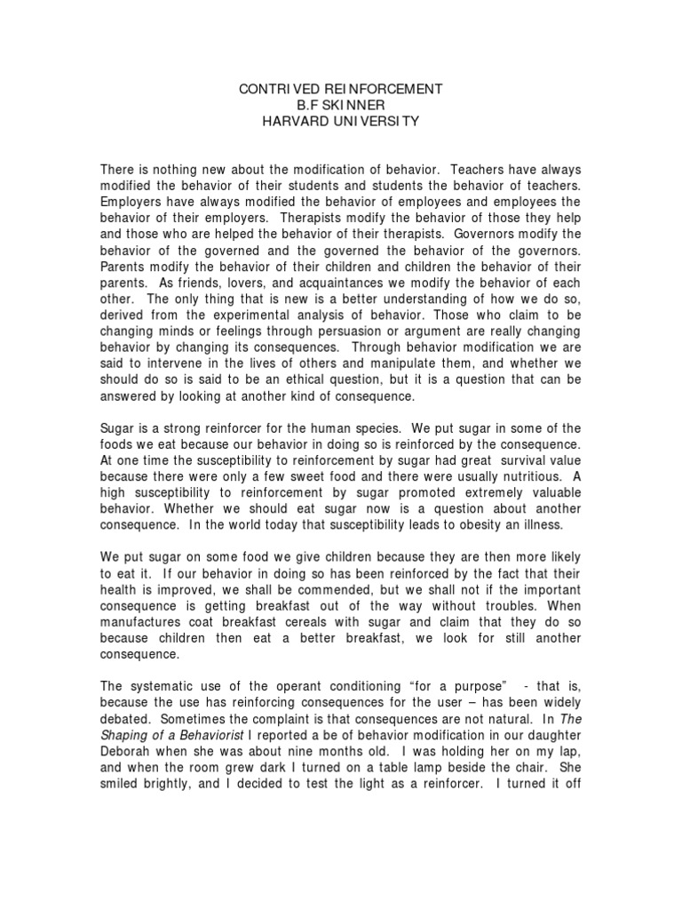 Contrived Reinforcement B.F Skinner Harvard University | PDF ...