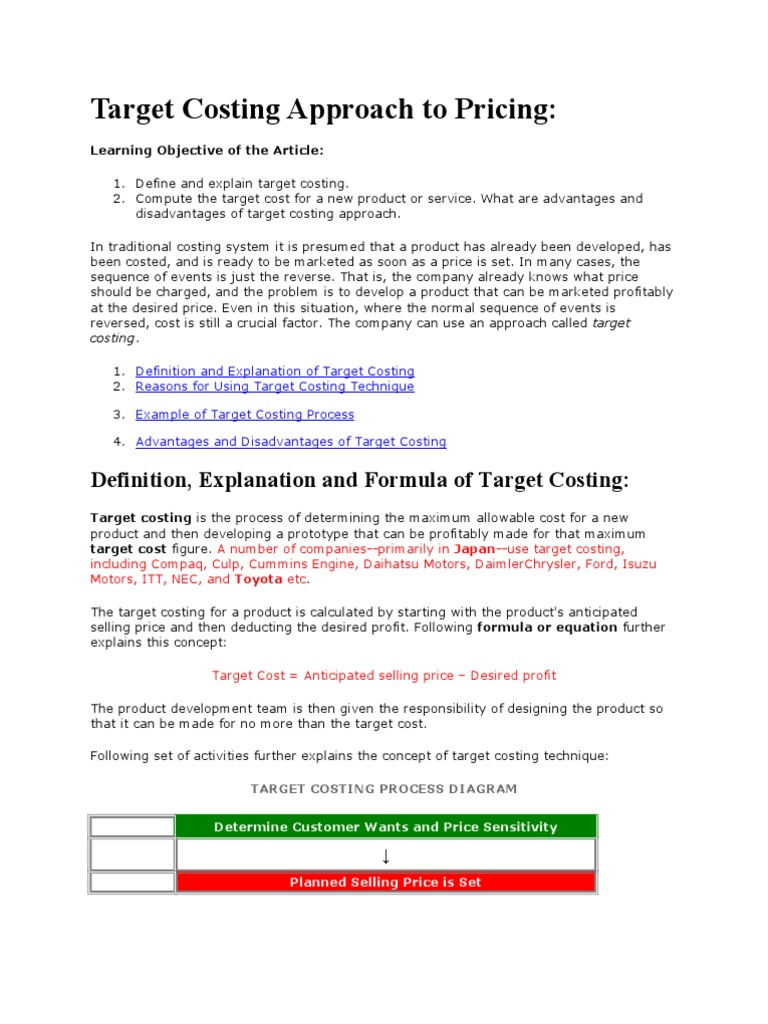 Target Costing Approach To Pricing | PDF | Demand | Price Elasticity Of ...