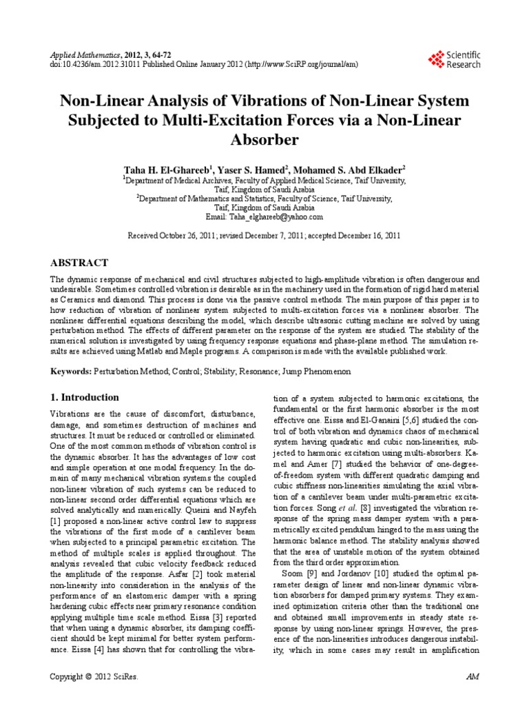 Non-Linear Analysis of Vibrations of Non-Linear System Subjected To ...
