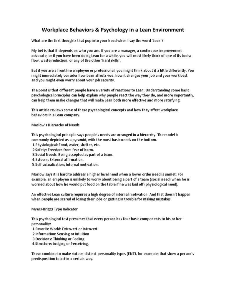 Workplace Behaviors-Lean Thinking | PDF | Motivation | Motivational