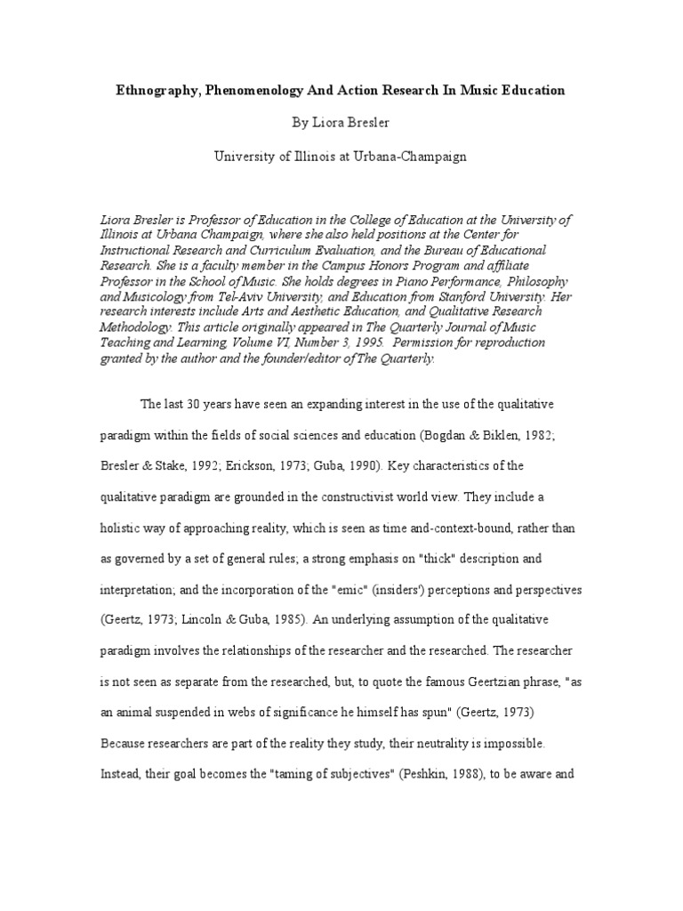 5 Qual Ethnog Phenon Bresler | PDF | Ethnography | Qualitative Research